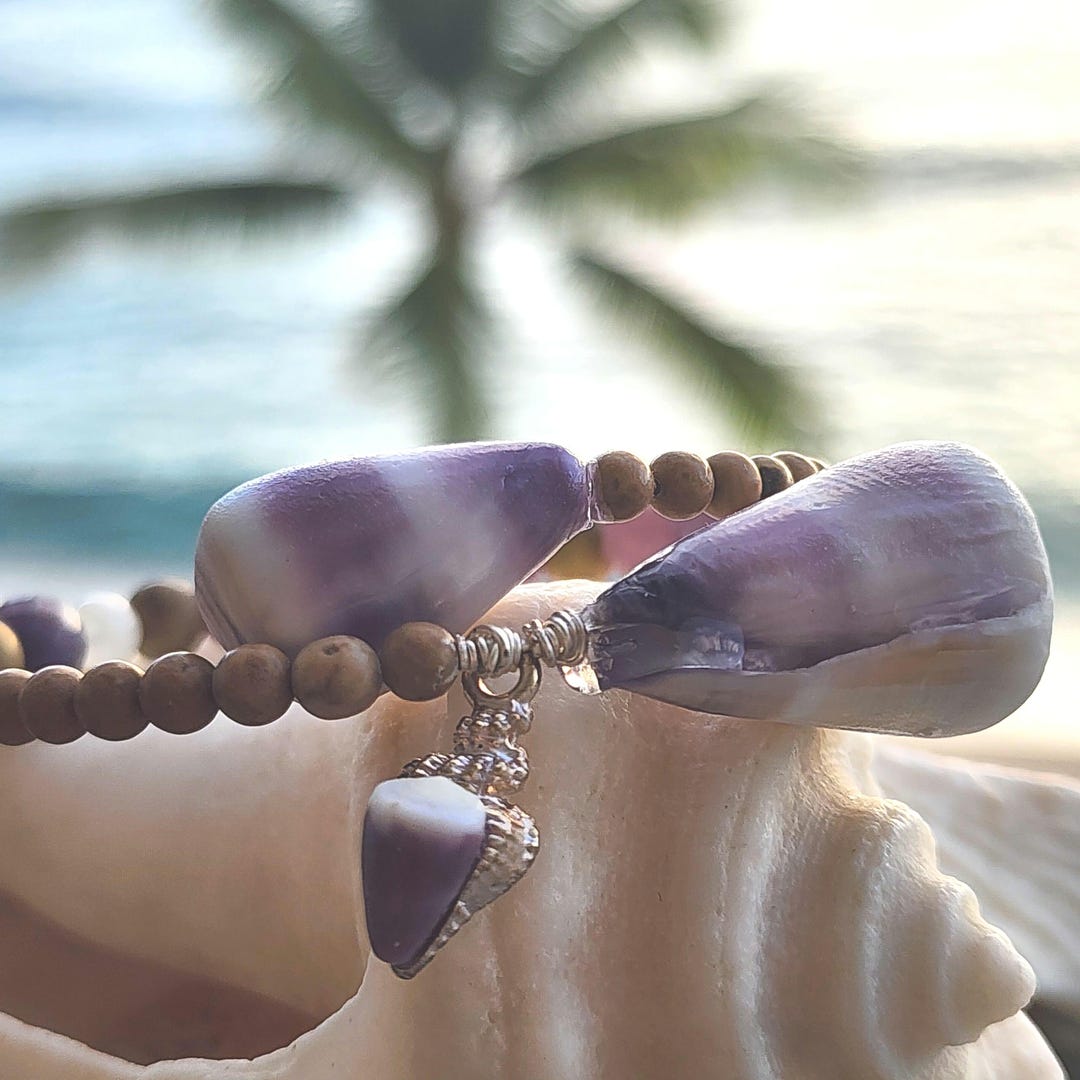 ABC Cone Shell With Conch Shell Charm, Jasper and Lepodolite Beads. - Etsy