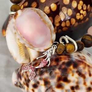 Pink Cowrie Shells With Mermaid Charm, Tigers Eye and Rose Quartz ...