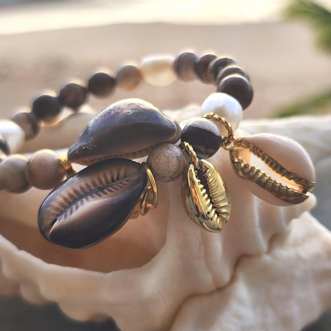 Petite Cowrie Shells With Cowrie Shell Charms, Jasper and Pearl. - Etsy