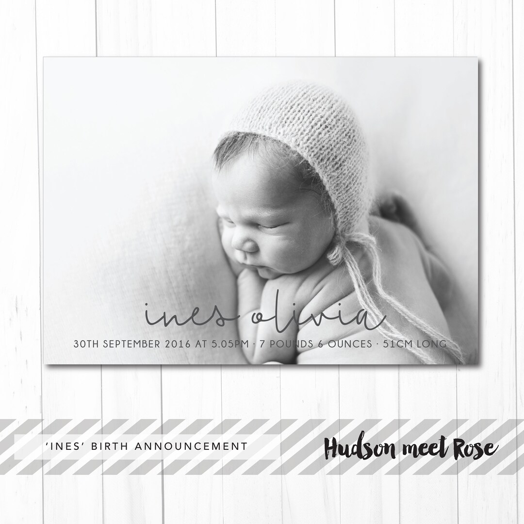 Printable - the 'ines' Classic Birth Announcement | Baby Thank You Card ...