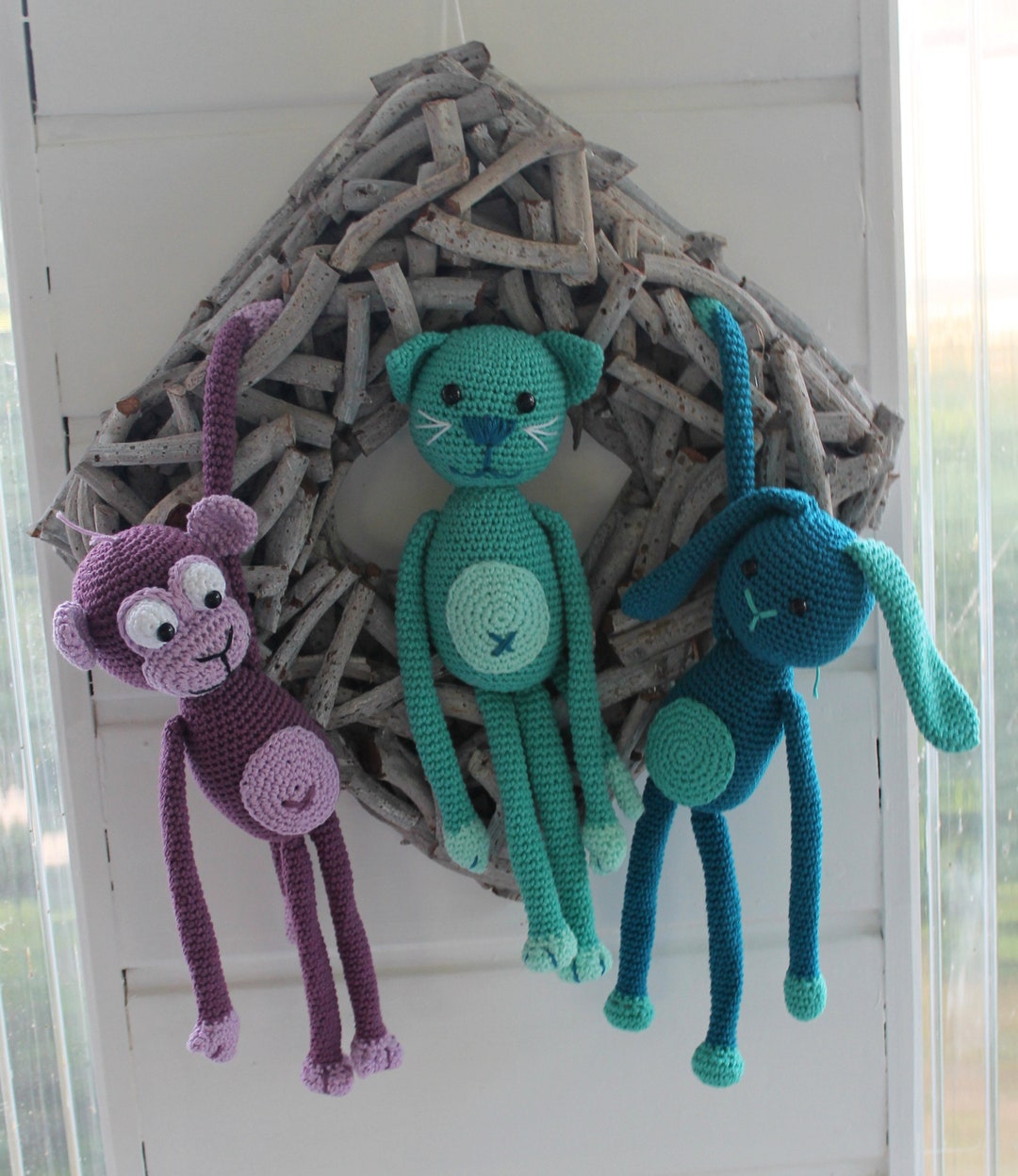 Dangling Animals Monkey, Cat and Rabbit Crochet Pattern - Etsy