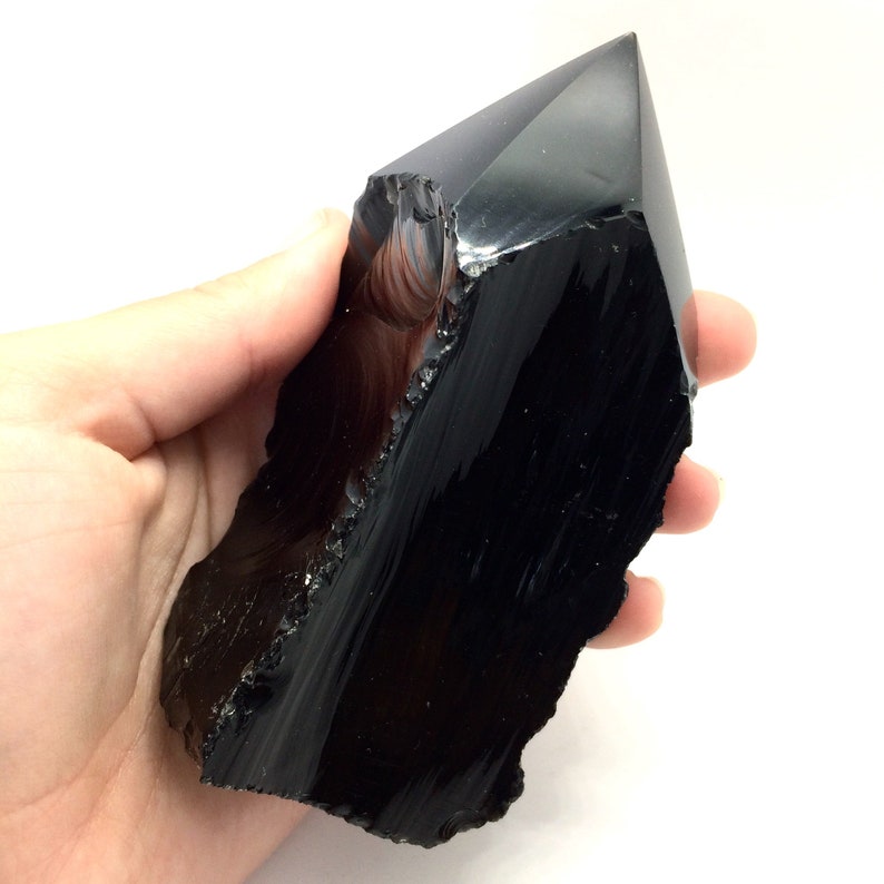 Obsidian black natural rough polished point | Etsy