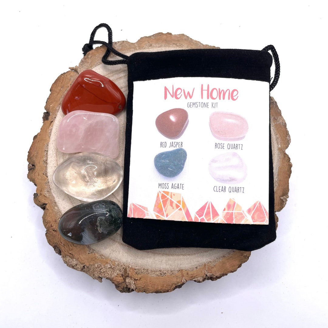 New Home Gemstone Kit 4 Tumbled Stones With Info Card and Velvet Bag ...