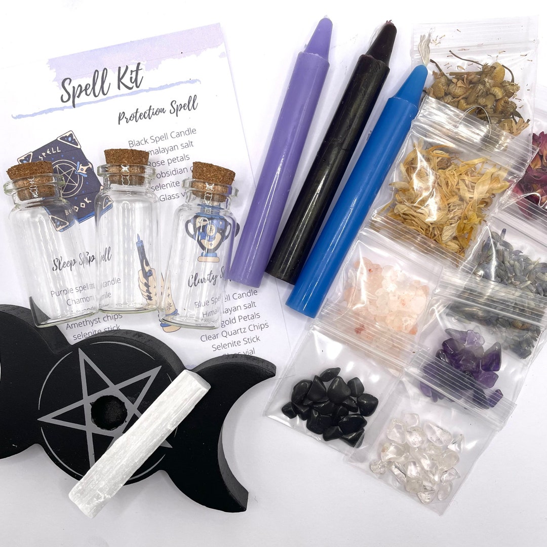 Three Spell Kit With Gemstones Witch Beginners Gift Set - Protection ...