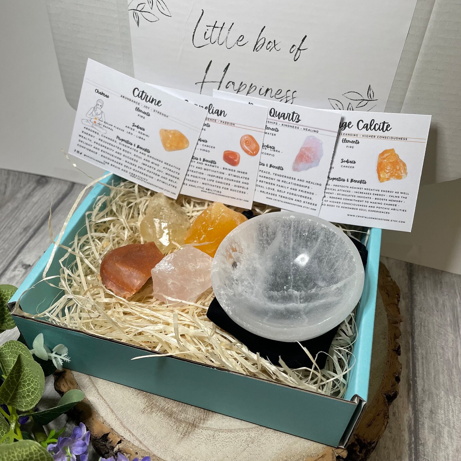Little Box of Happiness Charging Kit - Selenite Bowl or Plate & Raw ...