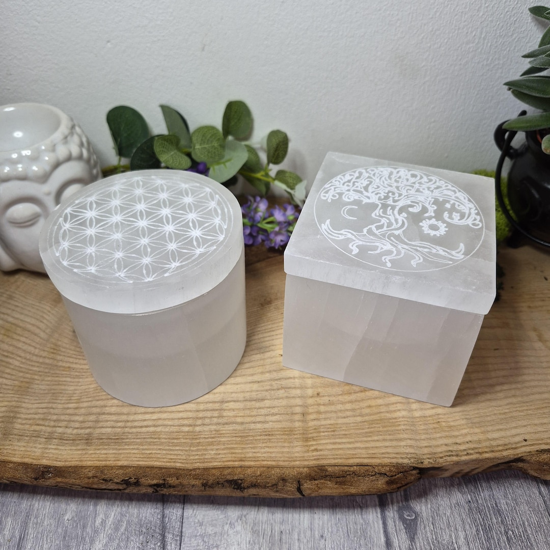 Selenite Box Engraved for Charging Crystals & Clarity 80mm - Etsy