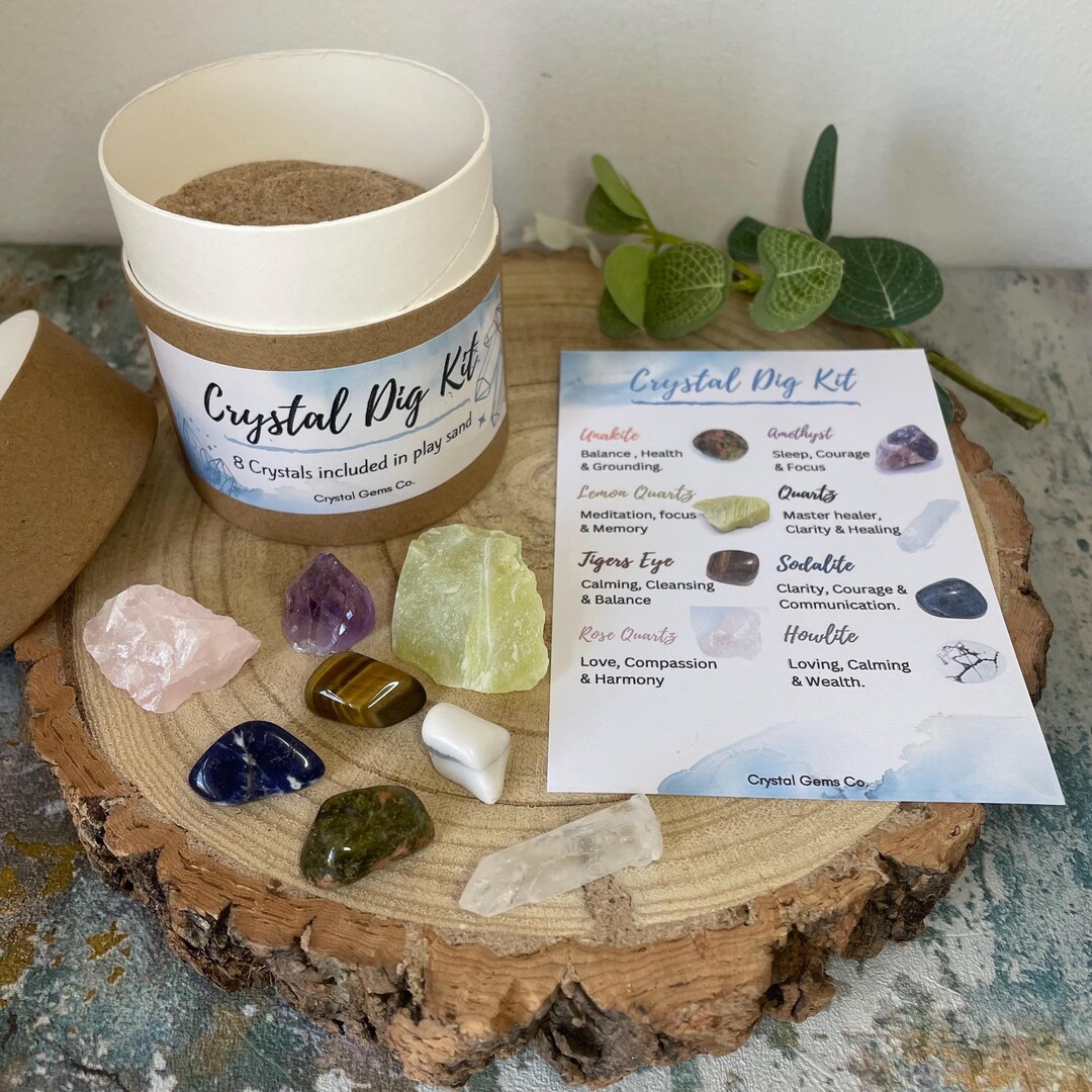 Crystal Dig, Gemstone Dig, Gift Set Raw and Tumbled Set of 8 Genuine ...