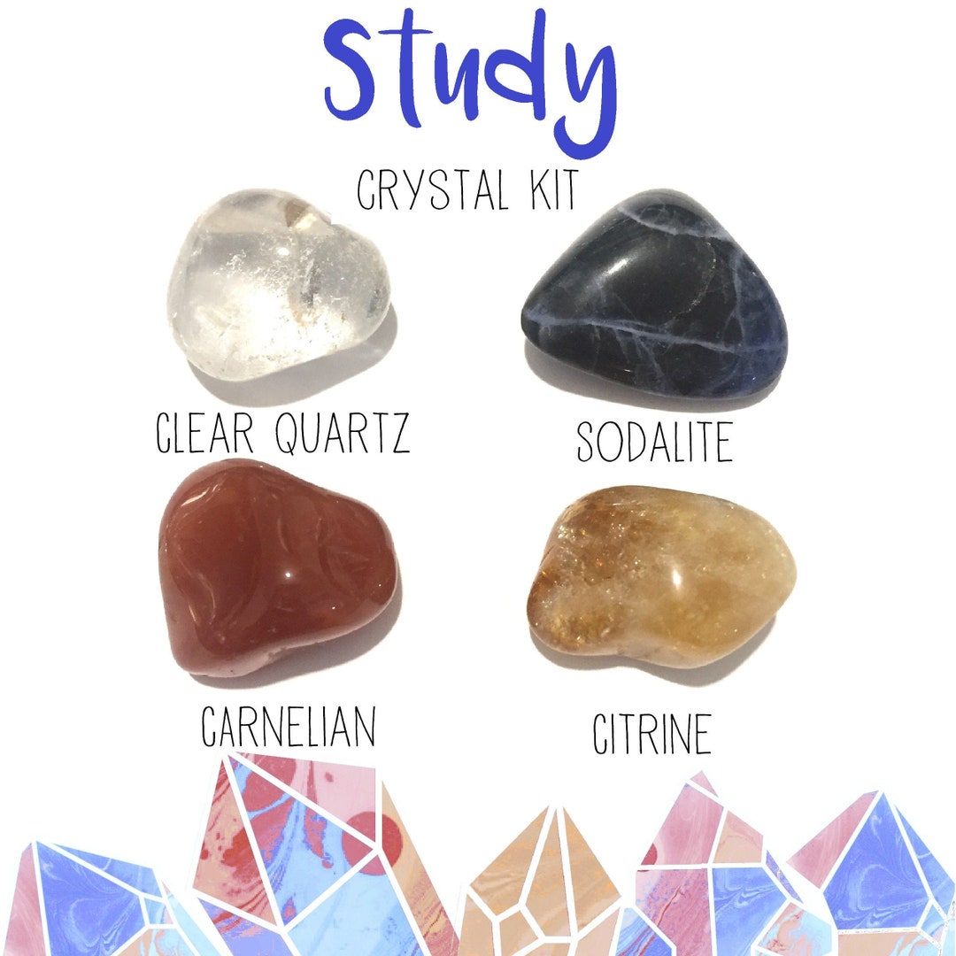 Study Gemstone Kit - 4 Tumbled Stones With Info Card and Velvet Bag ...