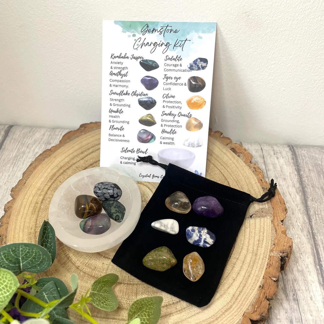 Crystal Charging Kit - Selenite Bowl & Tumble Stones Gift Set - Etsy