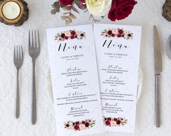 Wedding Menu Template printable Menu cards Template Dinner | Etsy