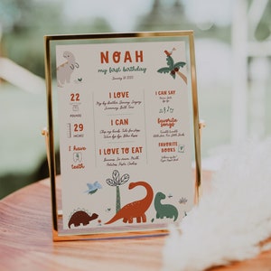 Dinosaur First Birthday Milestone Poster Board Template, Printable ...