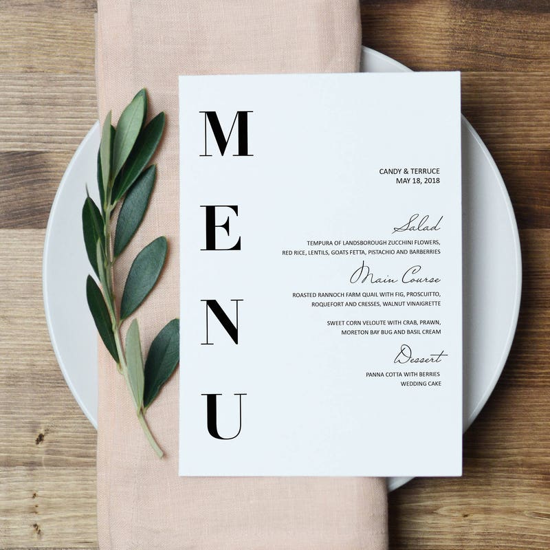 Simple Wedding Menu - Etsy
