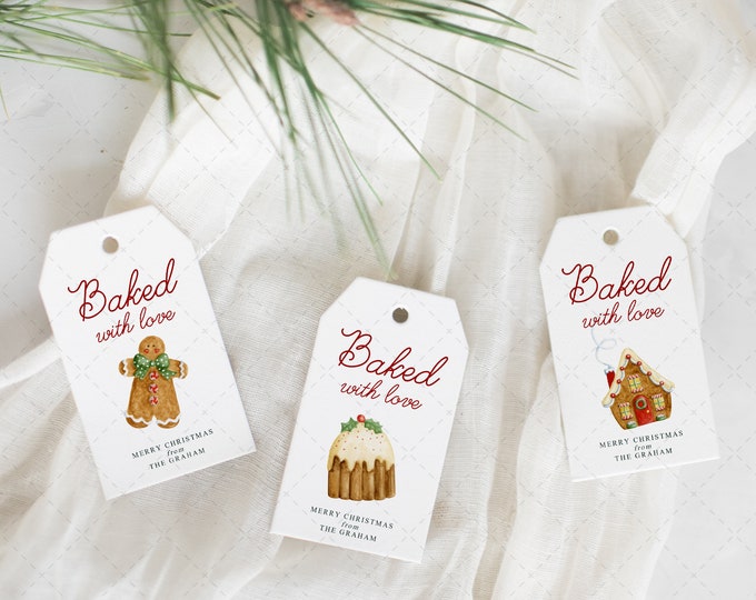 Baked With Love Gift Tag Editable Merry Christmas Cookies Favor Tag ...