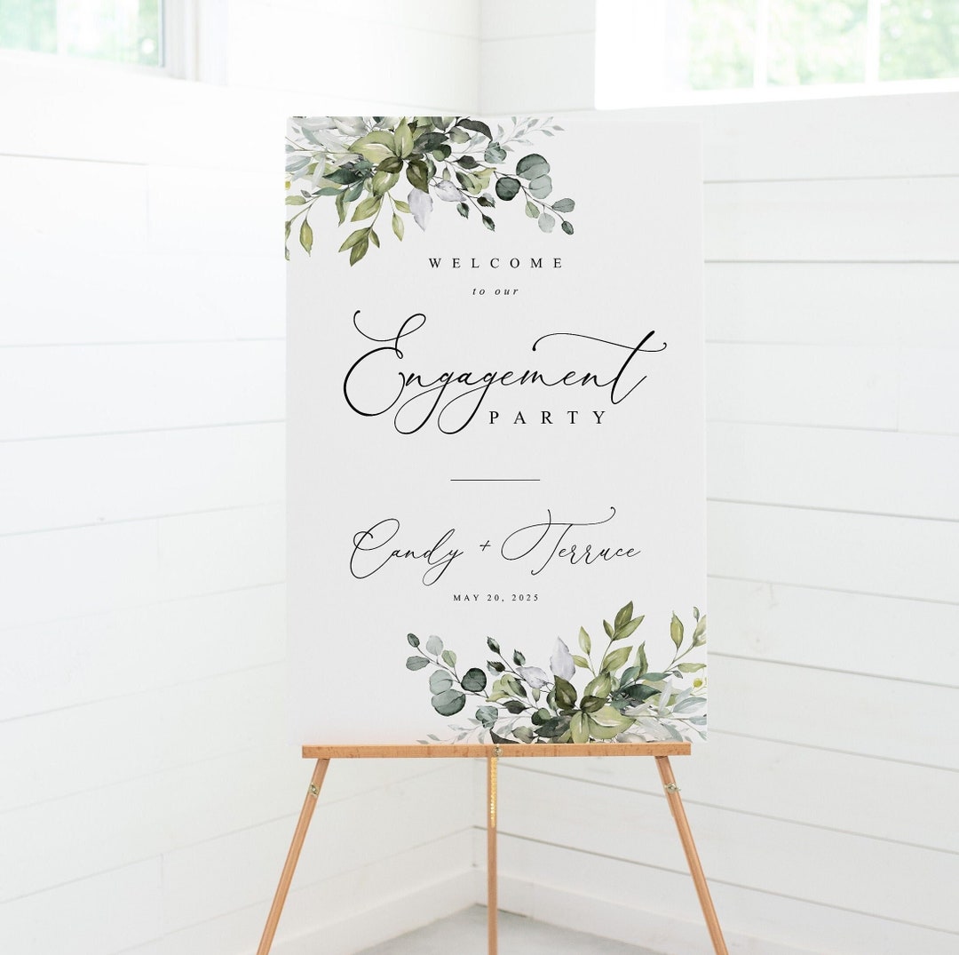 Greenery Engagement Party Welcome Sign Template, Printable Engagement ...