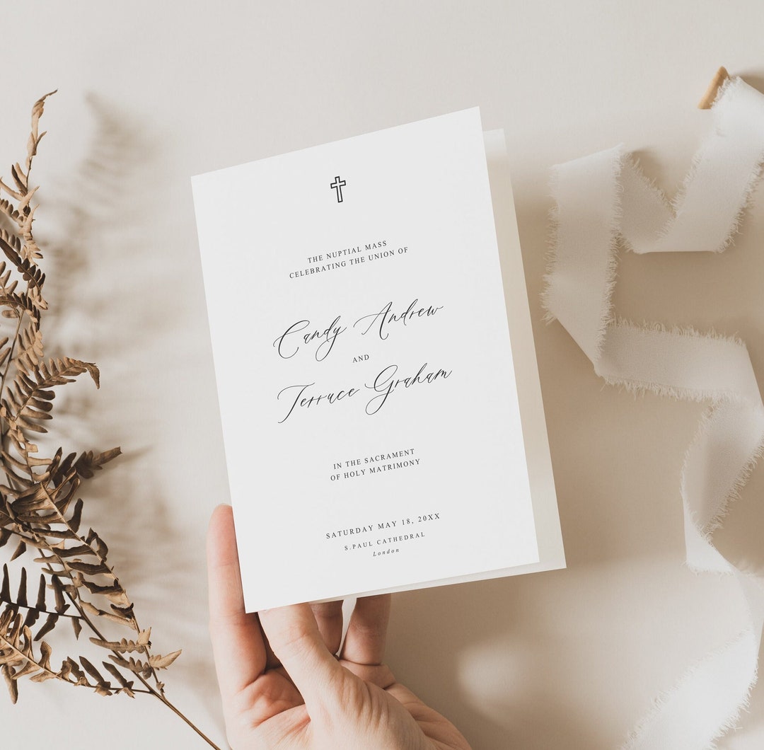 Catholic Wedding Program, Minimalist Wedding Program, Folded Wedding ...