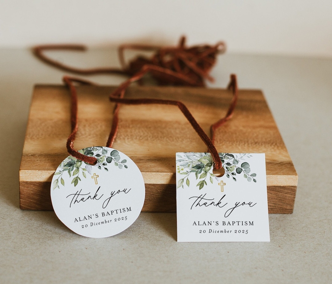 Baptism Thank You Tag, Greenery Thank You Tags, Gift Tags, Baptism ...