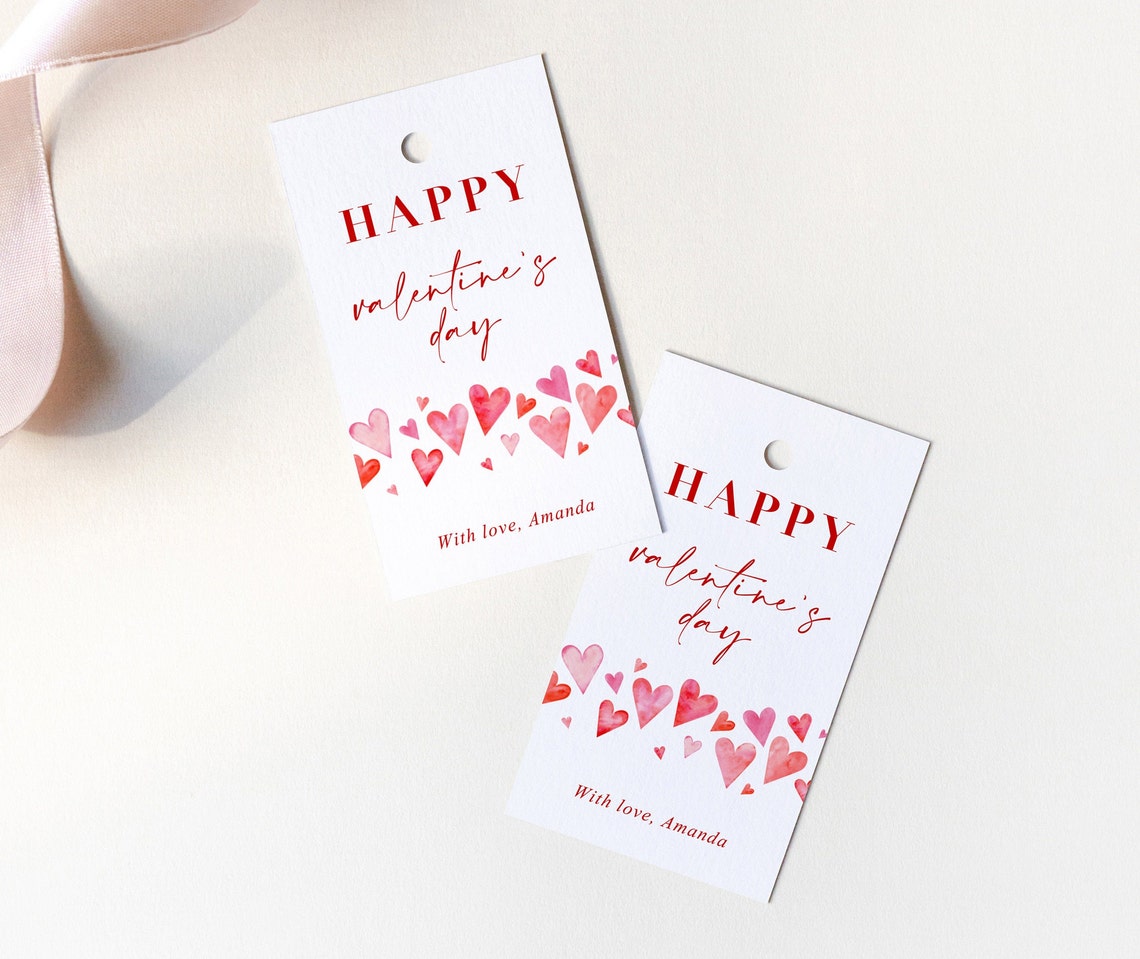 Hearts Valentine's Day Gift Tag Template Happy - Etsy