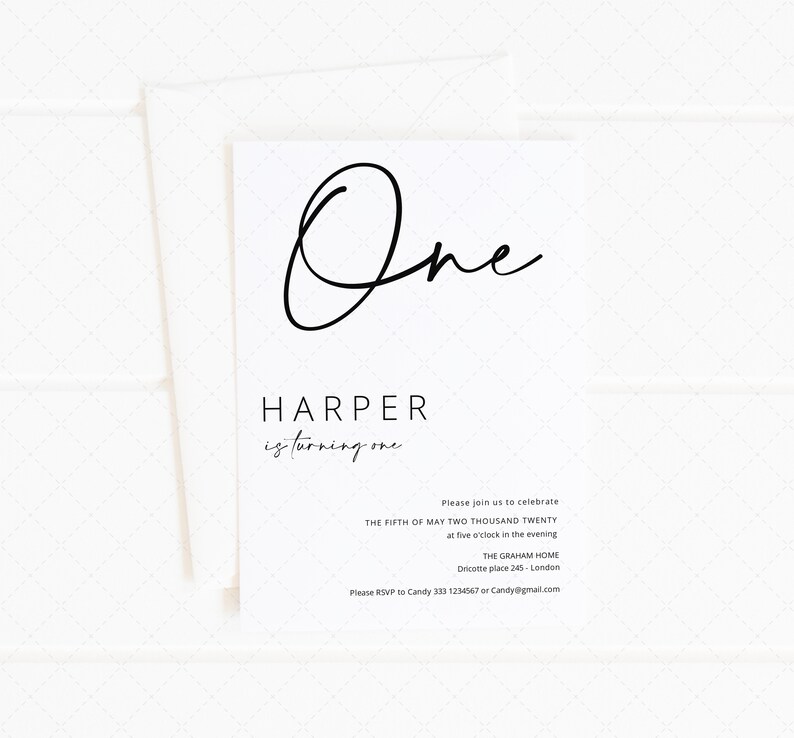 Minimal First Birthday Invitation Template Modern Birthday | Etsy