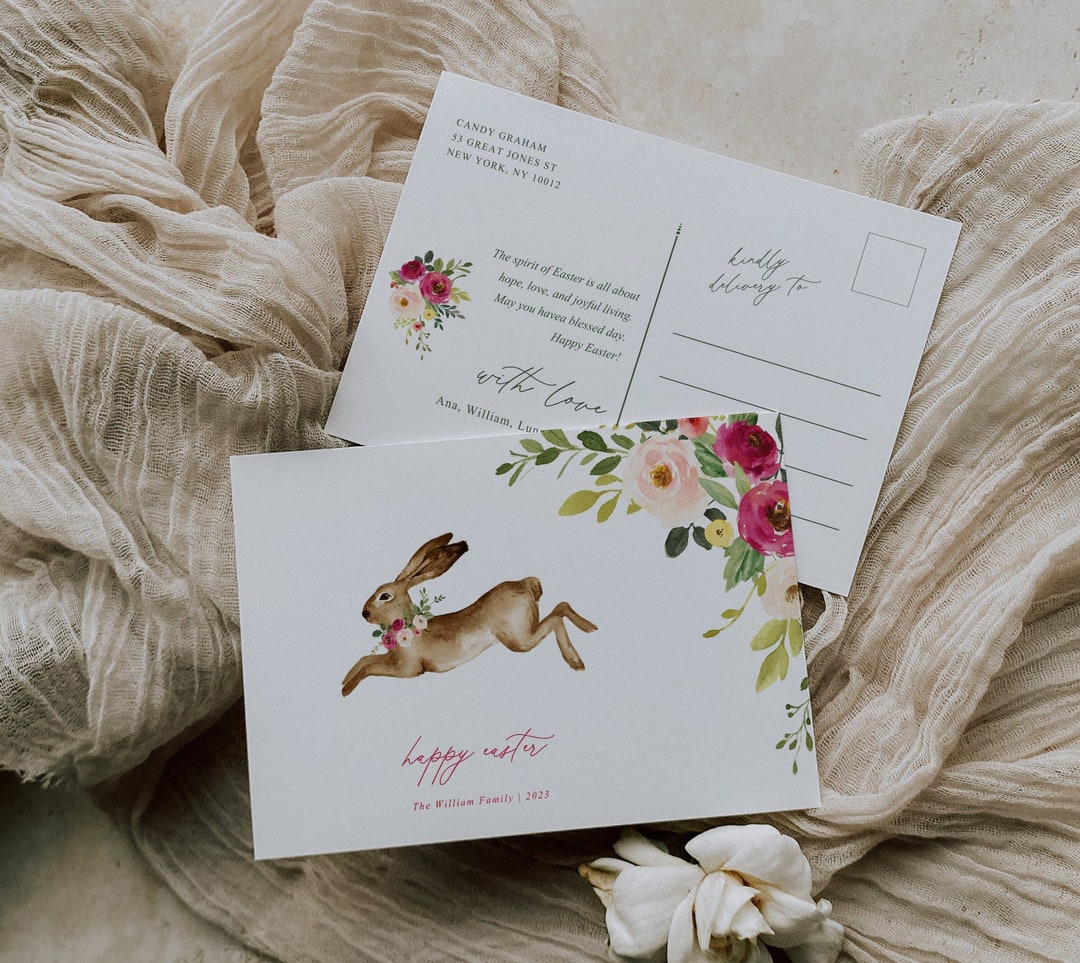 Easter Postcard Template, Easter Bunny Postcard Printable, Happy Easter ...