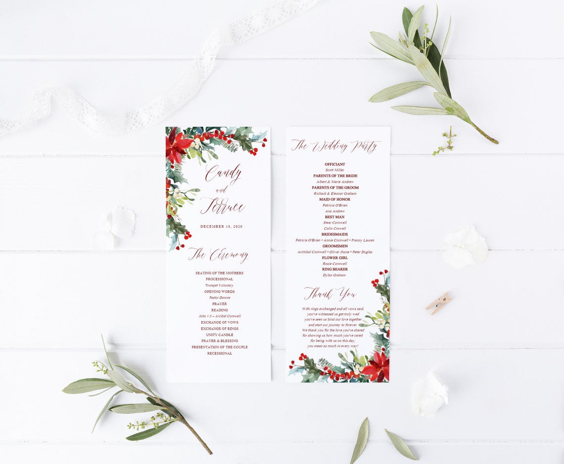 Christmas Wedding Program Template Wedding Program Printable - Etsy