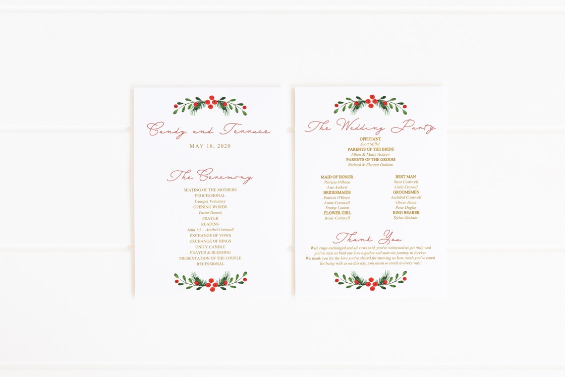 Christmas Wedding Program Template Gold Christmas Program - Etsy