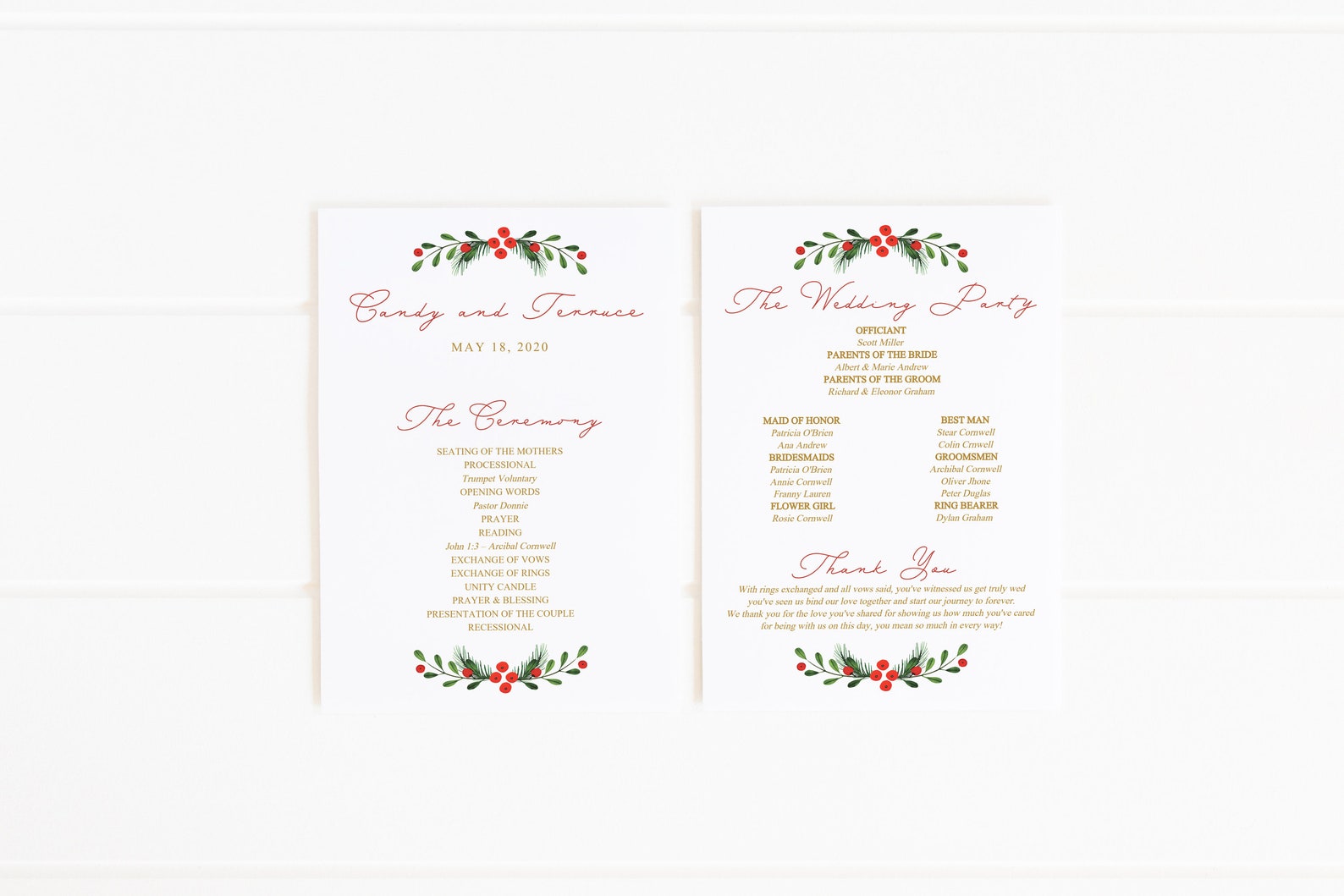 Christmas Wedding Program Template Gold Christmas Program - Etsy
