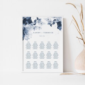 Blue Seating Chart Template, Dusty Blue Wedding Seating Chart, Ombre ...