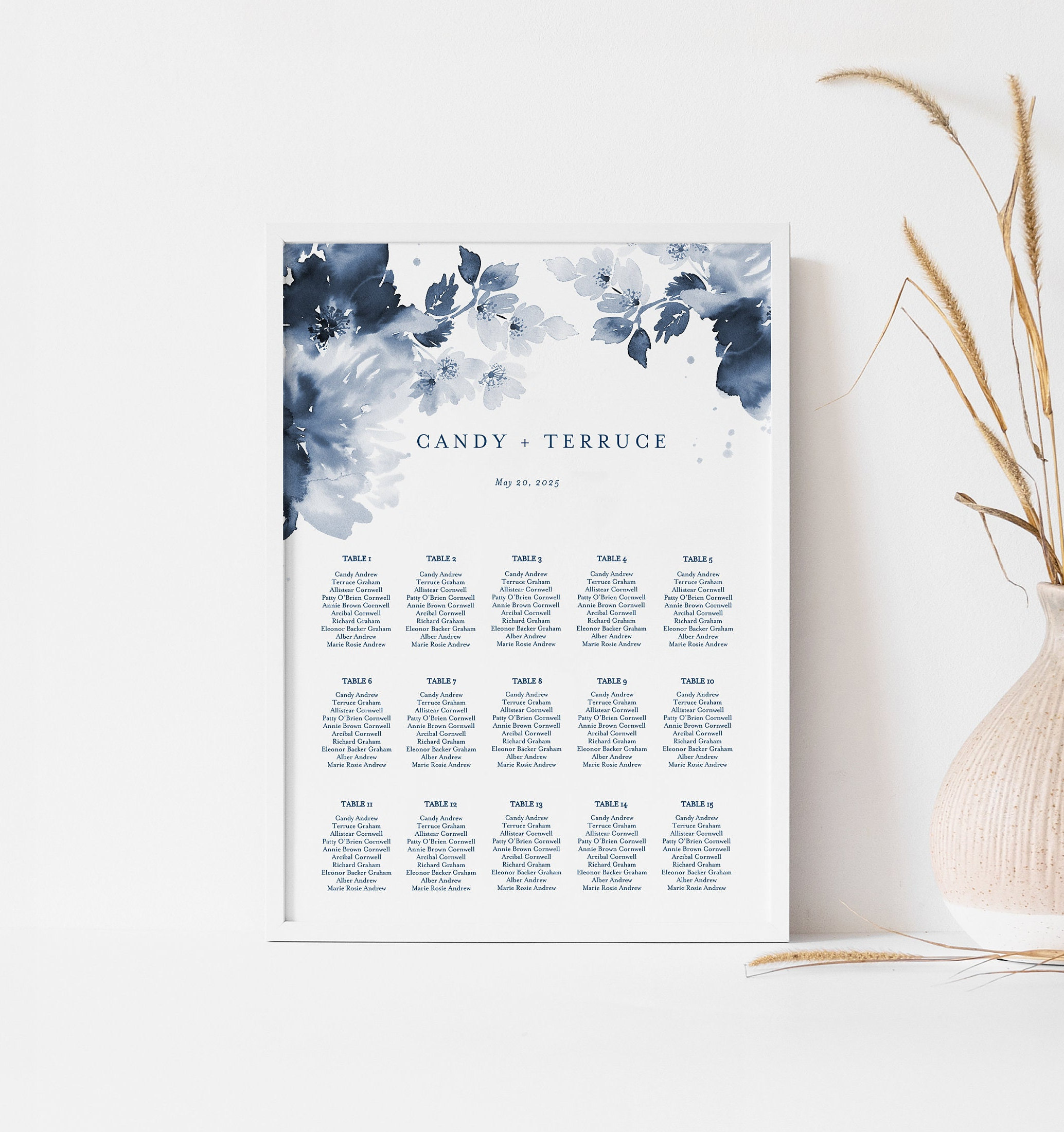 Blue Seating Chart Template Dusty Blue Wedding Seating Chart - Etsy UK
