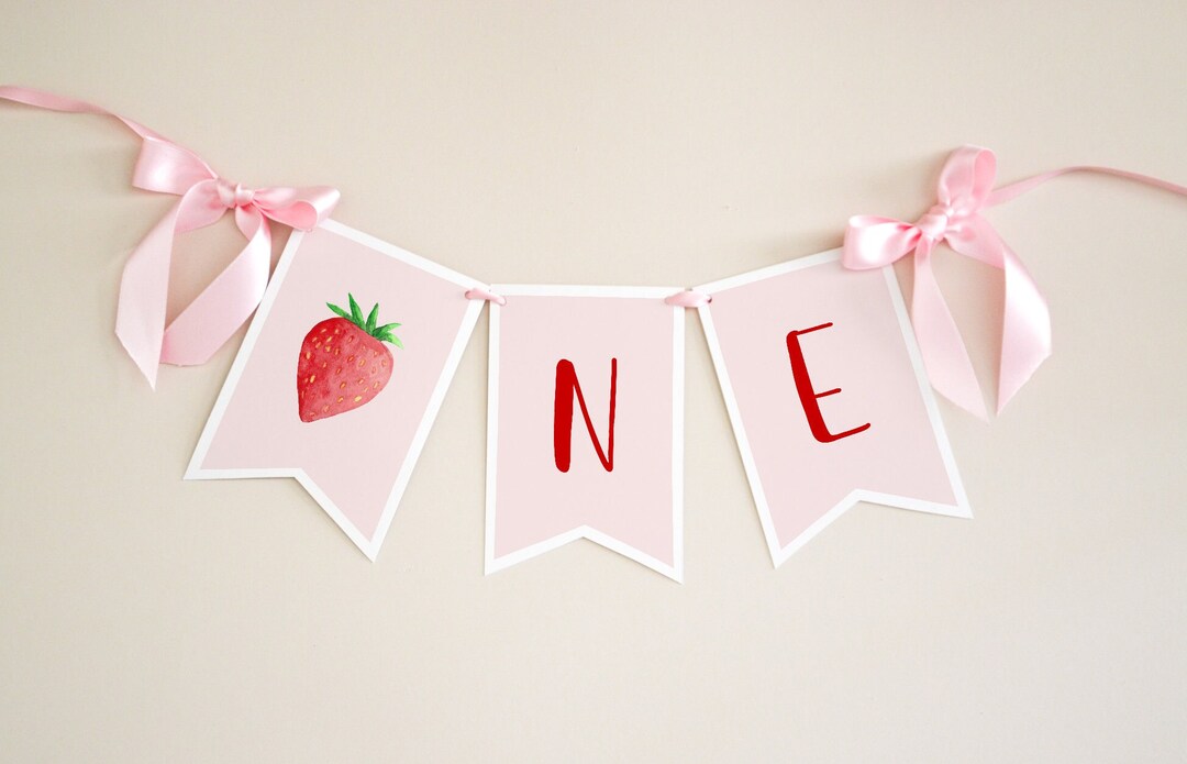 Strawberry First Birthday High Chair Banner Printable, Party First ...