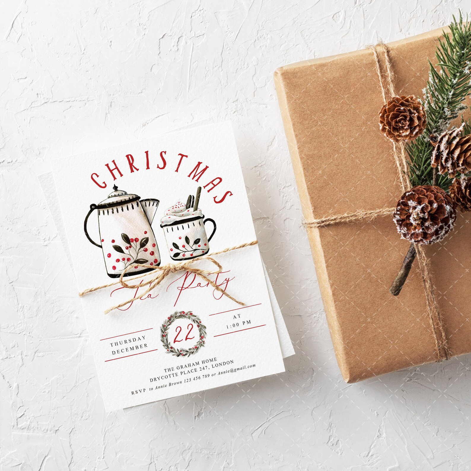 Christmas Tea Party Invitation Template Editable Christmas | Etsy