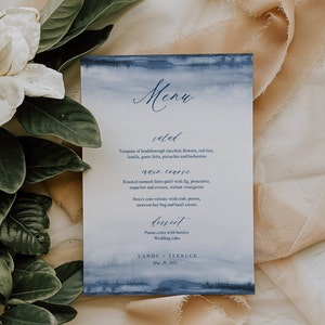 Blue Watercolor Menu Template, Ocean Wedding Menu Template, Bridal ...