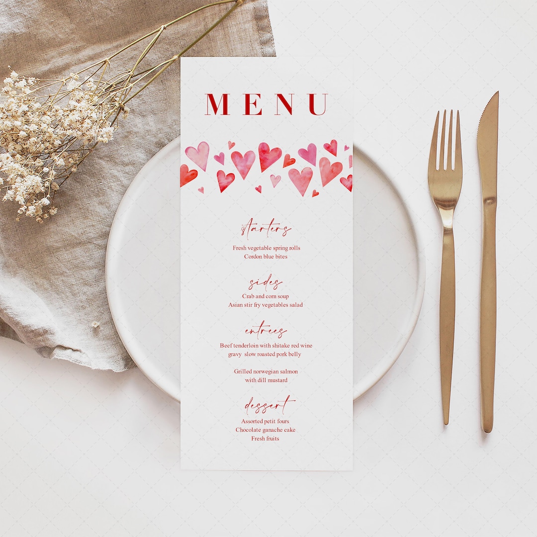 Valentine's Menu Template, Printable Valentine's Day Menu, Valentine's ...