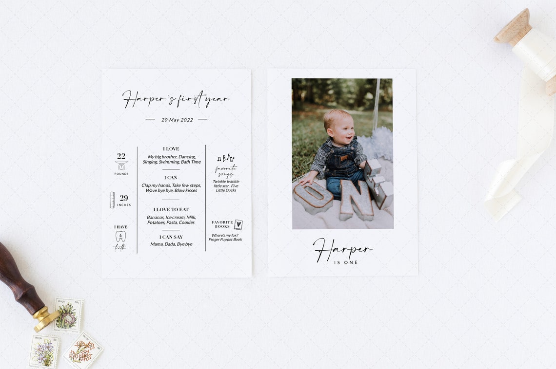First Birthday Photo Card Template Modern First Birthday | Etsy