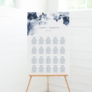 Blue Seating Chart Template, Dusty Blue Wedding Seating Chart, Ombre ...