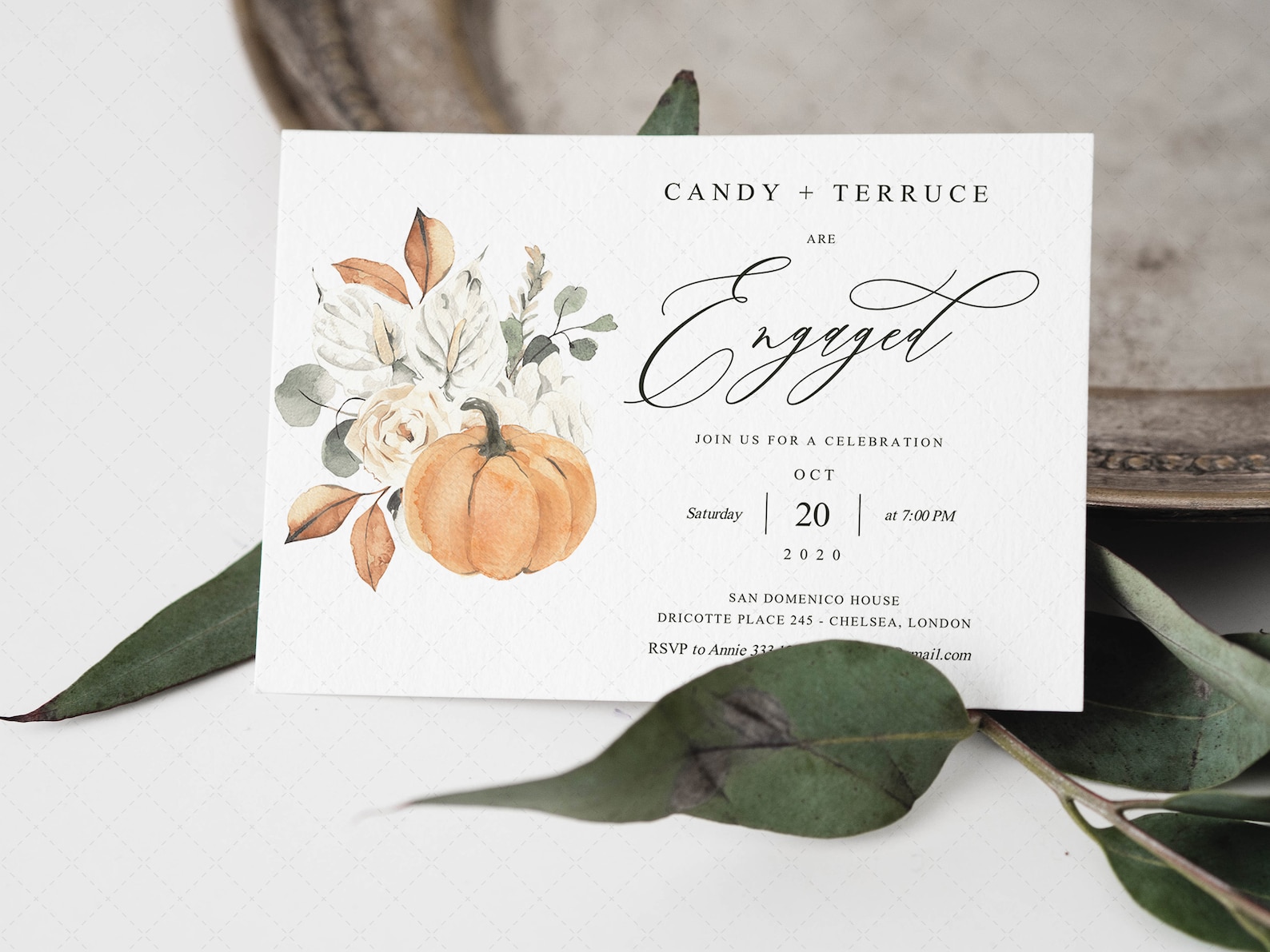 Fall Engagement Party Invitation, Rustic Pumpkin Engagement Invitation ...