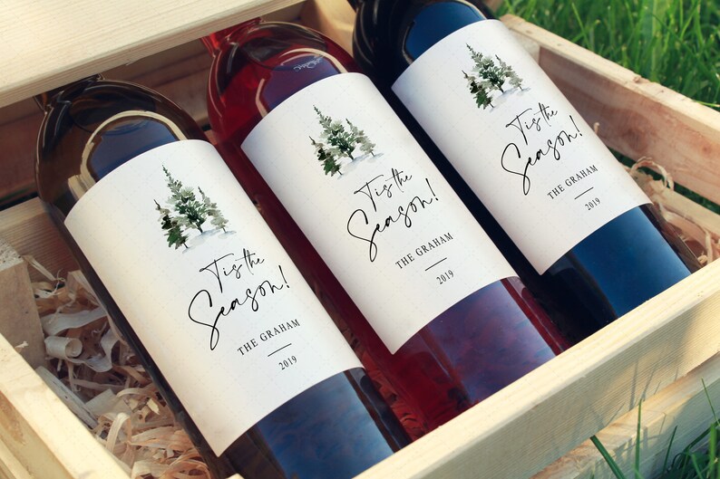 Pine Tree Wine Label Template, Editable Winter Wine Label, Woodland ...
