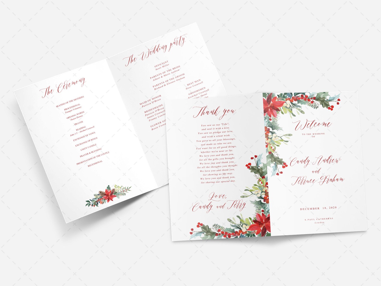 Christmas Program Template Folded, Holiday Wedding Program Printable ...