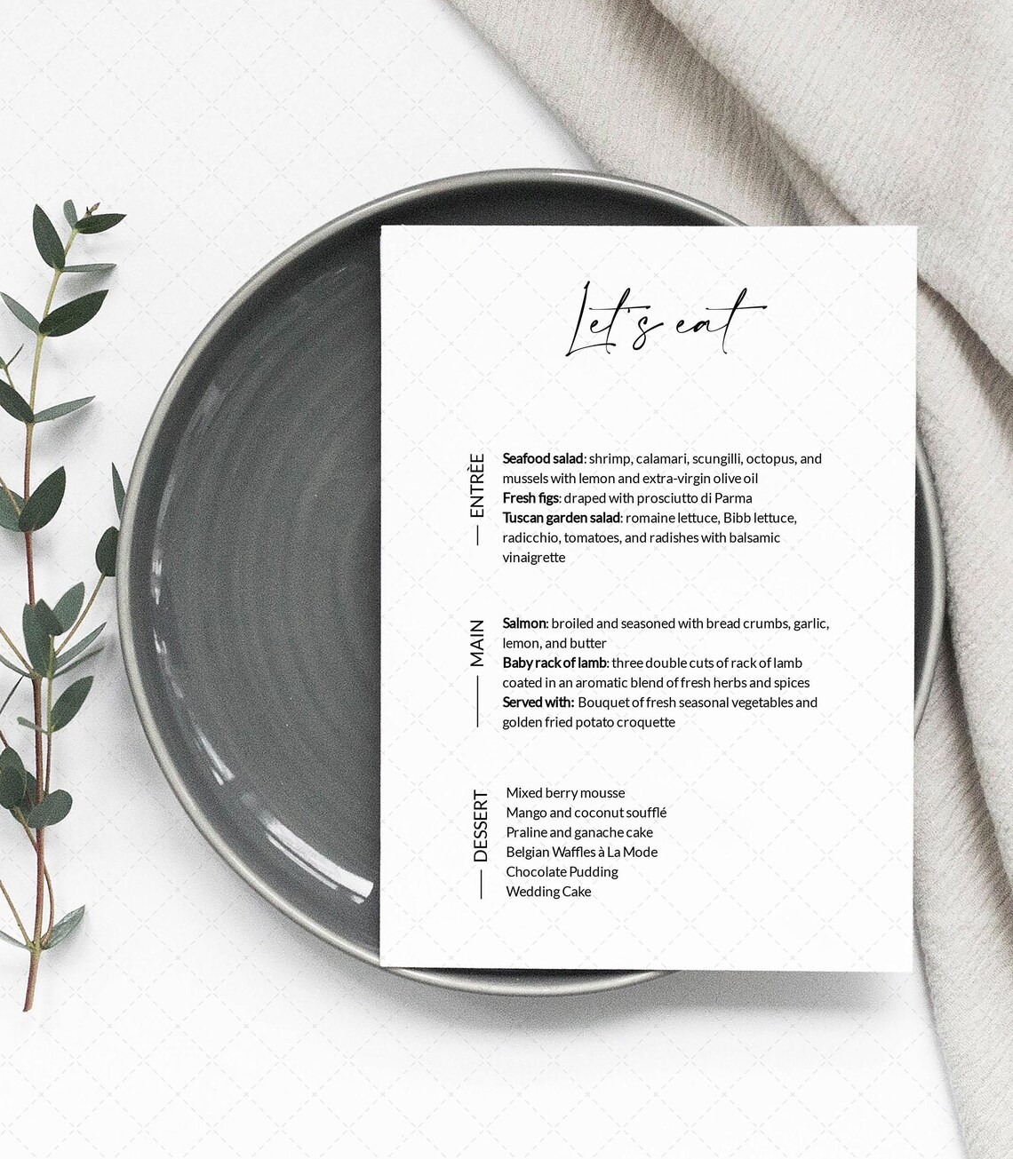 Minimal Wedding Menu Template Modern Menu Cards Editable - Etsy