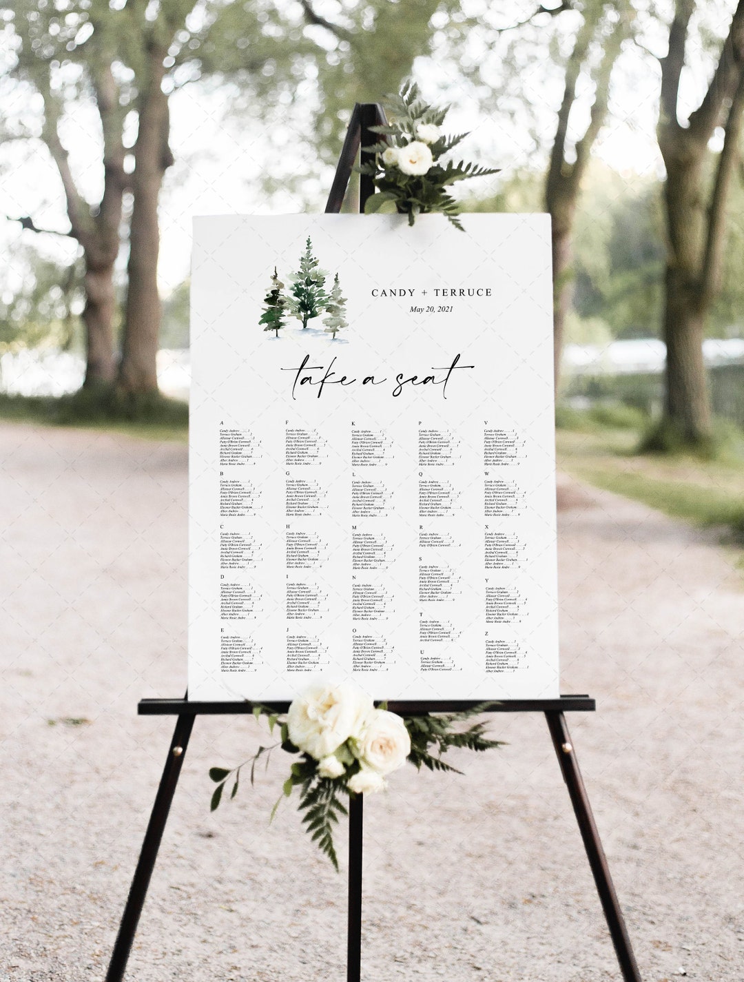 Pine Tree Seating Chart Template, Woodland Forest Alphabetical Seating ...