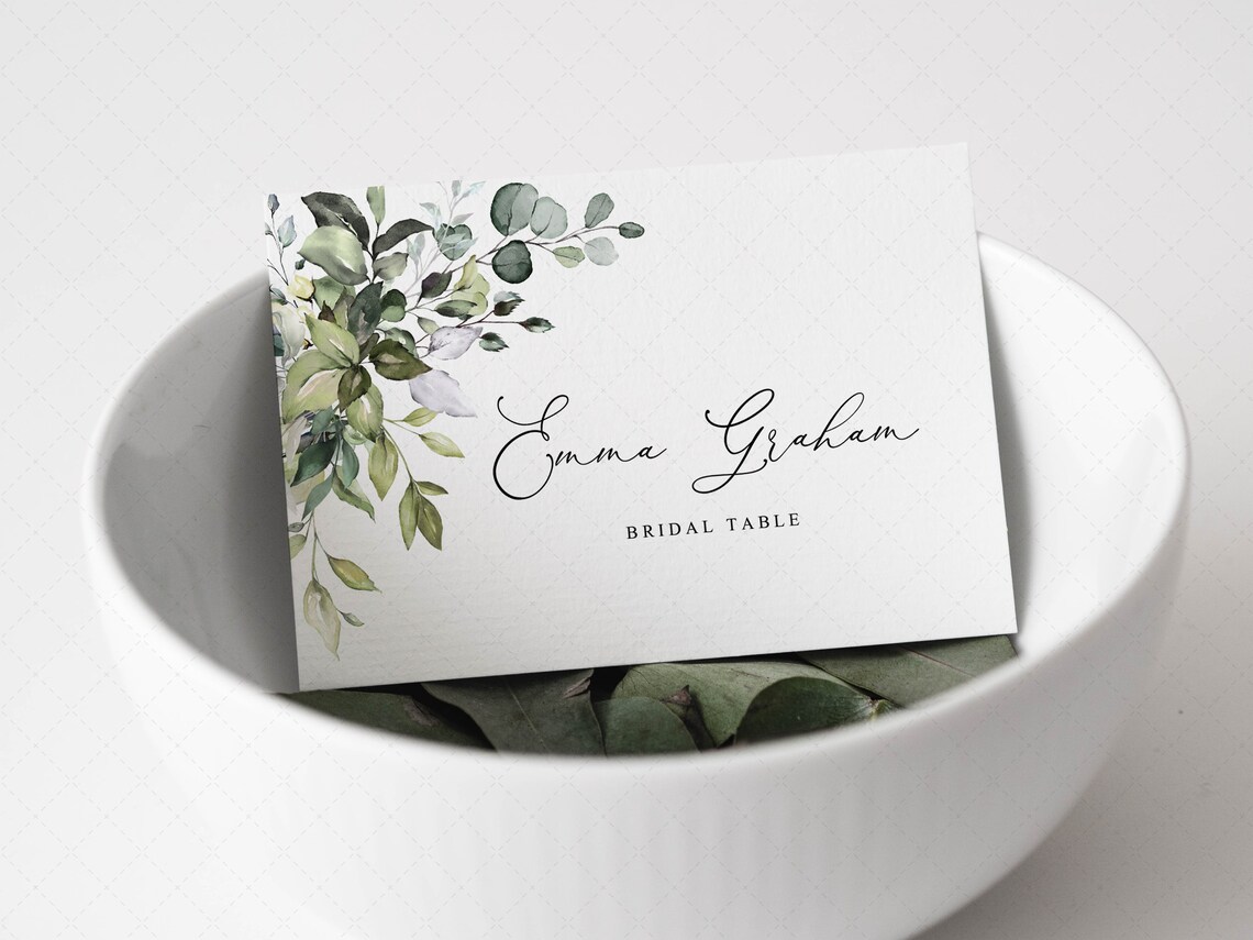 Place Card Holder Template, Greenery Place Cards Printable, Eucalyptus ...