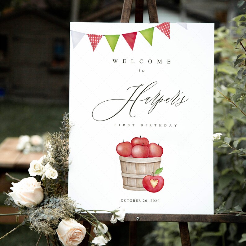Fall Apple Birthday Welcome Sign Template Printable Editable - Etsy