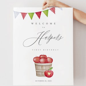 Fall Apple Birthday Welcome Sign Template, Printable Editable Birthday ...