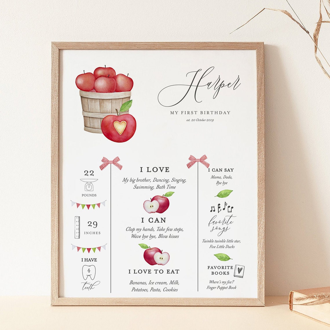 Apple First Birthday Milestone Poster Board Template, Apple Fall ...