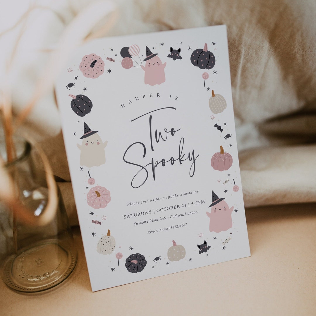 Two Spooky Birthday Invitation, Girl Second Birthday Invitation ...
