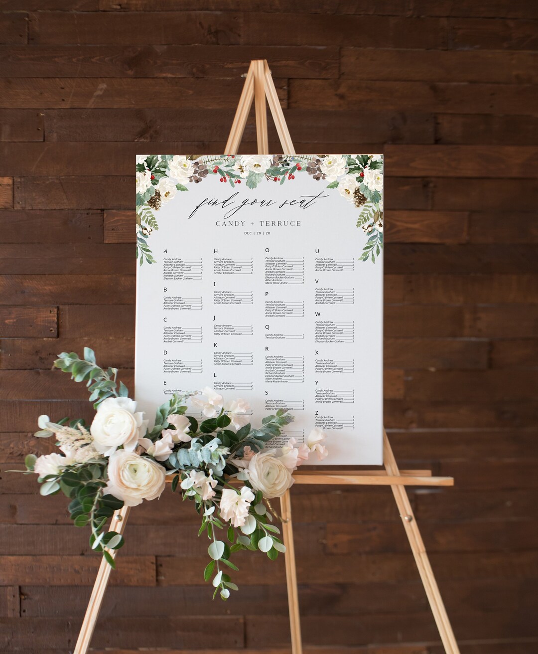 Christmas Seating Chart Template, Alphabetical Christmas Seating Chart ...