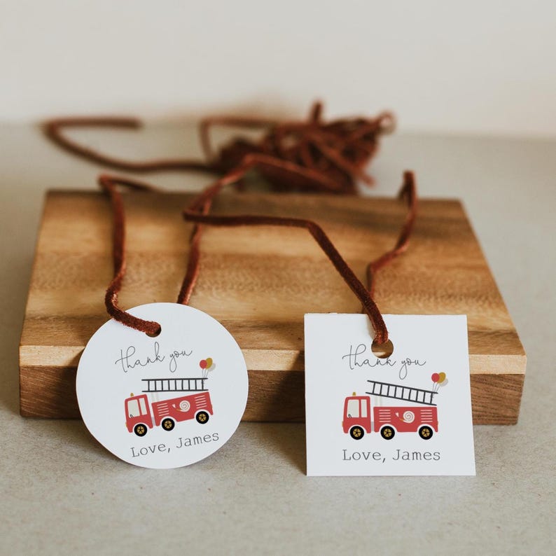 Fire Truck Thank You Tag Template, Editable Firefighter Party Tag, Fire ...