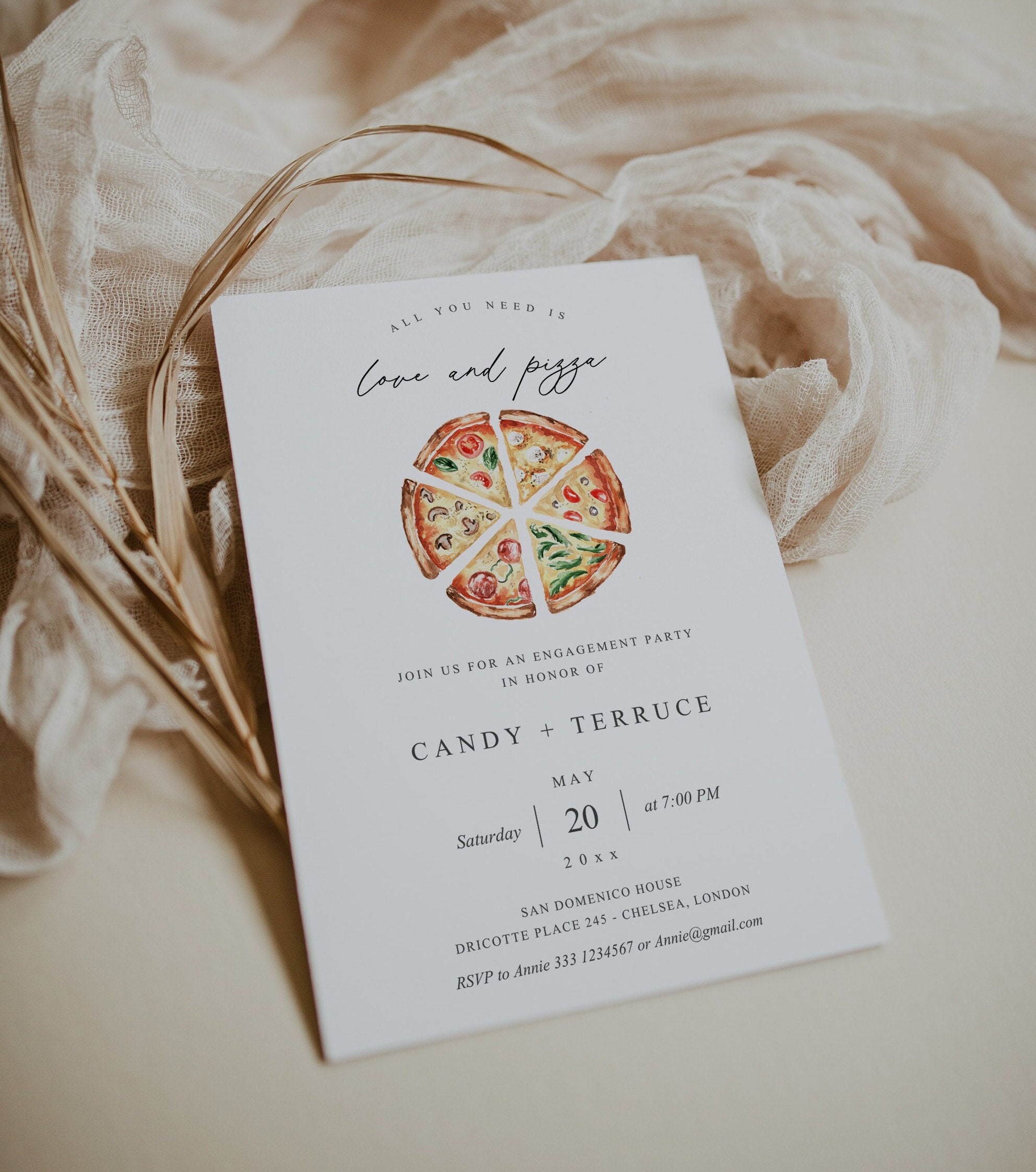 Love and Pizza Engagement Invitation, Pizza Party Engagement Invitation ...