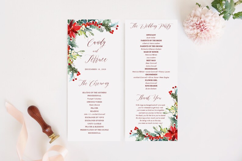 Christmas Wedding Program Template Wedding Program Printable - Etsy