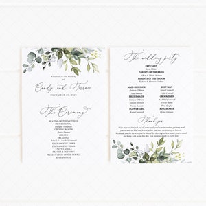 Greenery Wedding Program Template, Eucalyptus Wedding Program Printable ...