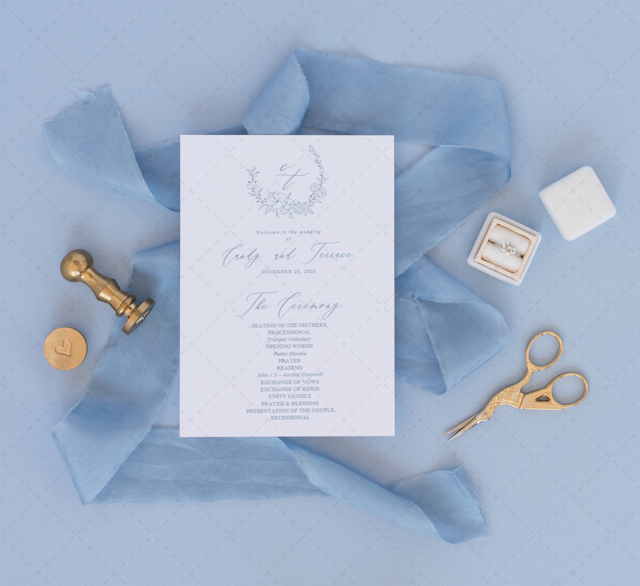 French Blue Program Template Dusty Blue Wedding Program | Etsy